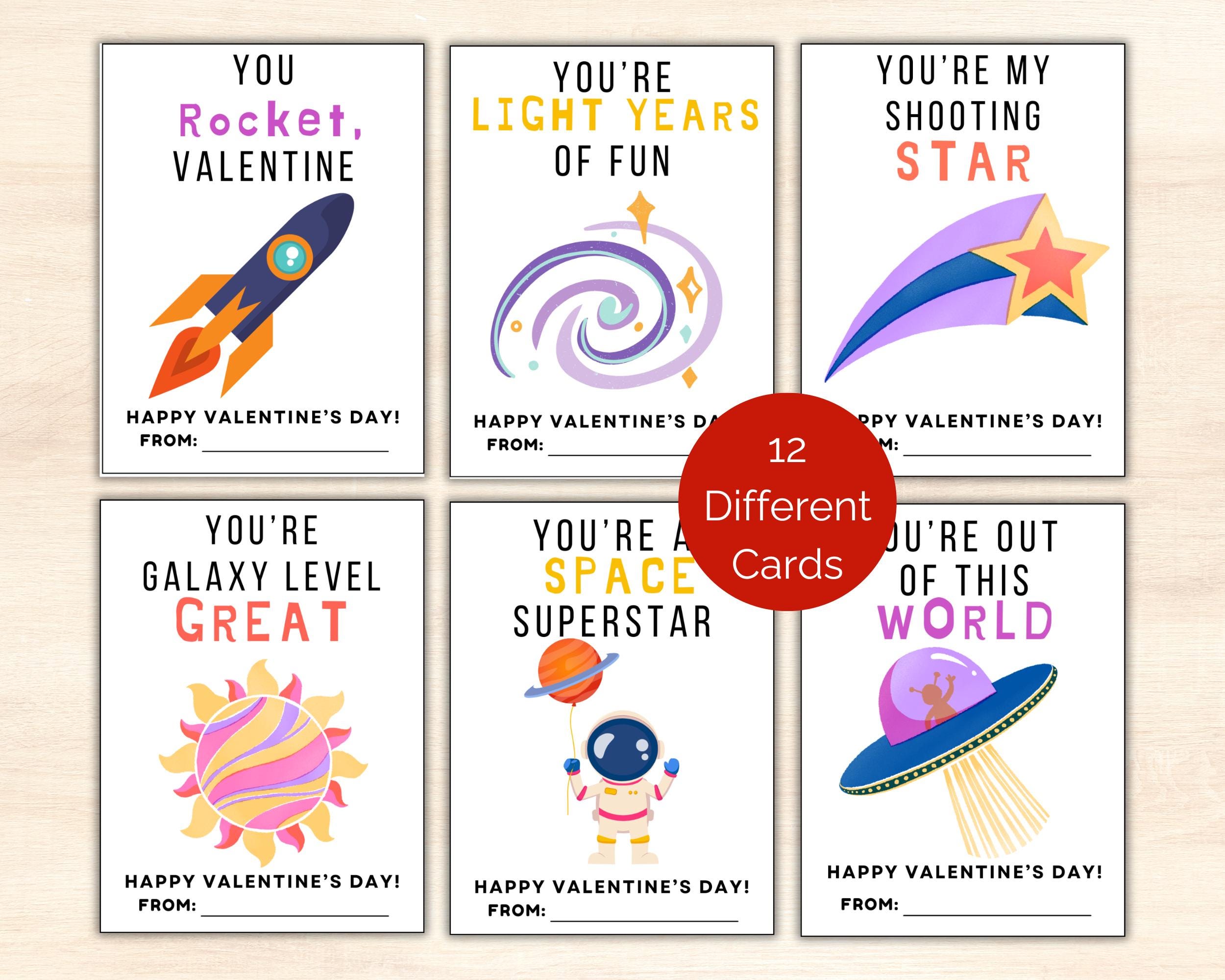 Space Valentine Cards, 12 Printable Planet Valentines for Kids, Funny ...