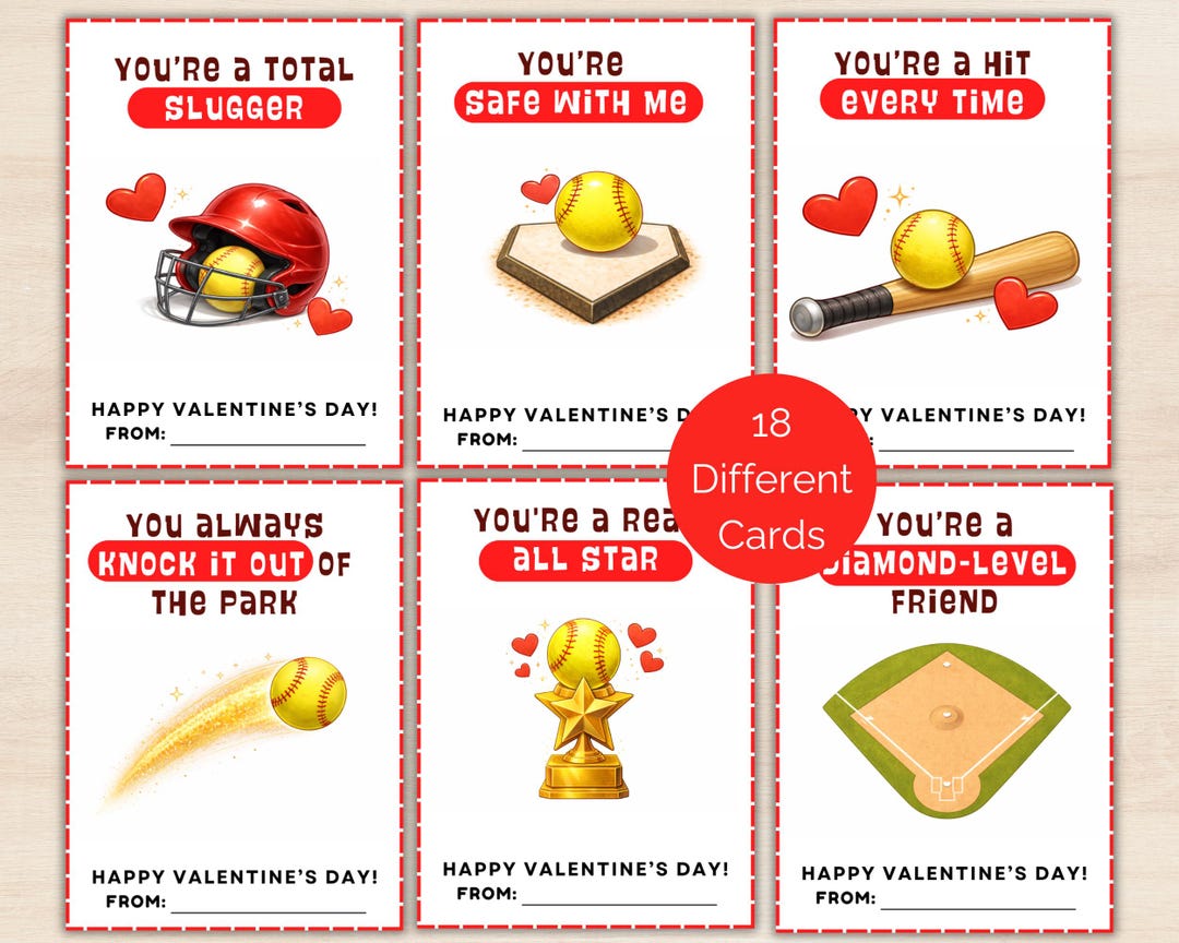 Softball Valentine Cards, 18 Printable Sports Valentines, Funny School ...