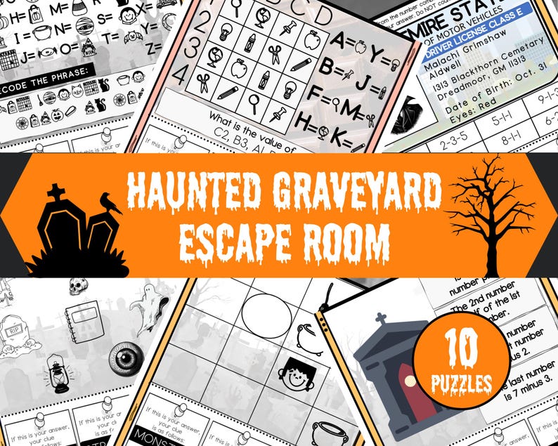 Haunted Graveyard Escape Room, Halloween Printable Escape Room Kit, DIY ...