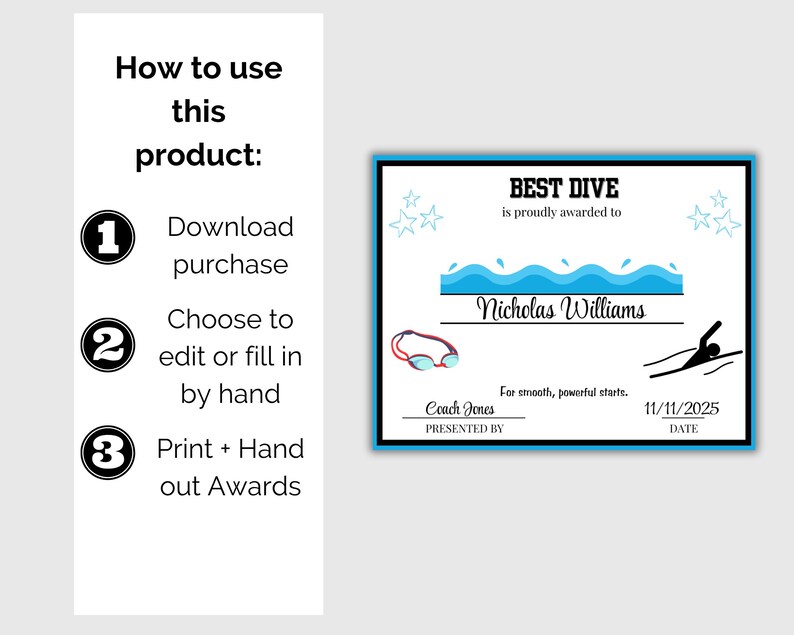 Editable Swimming Award Certificates, 101 Printable End of Season Swim ...
