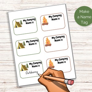 What's Your Camping Name Game + Name Tags, Camping Birthday Activity ...
