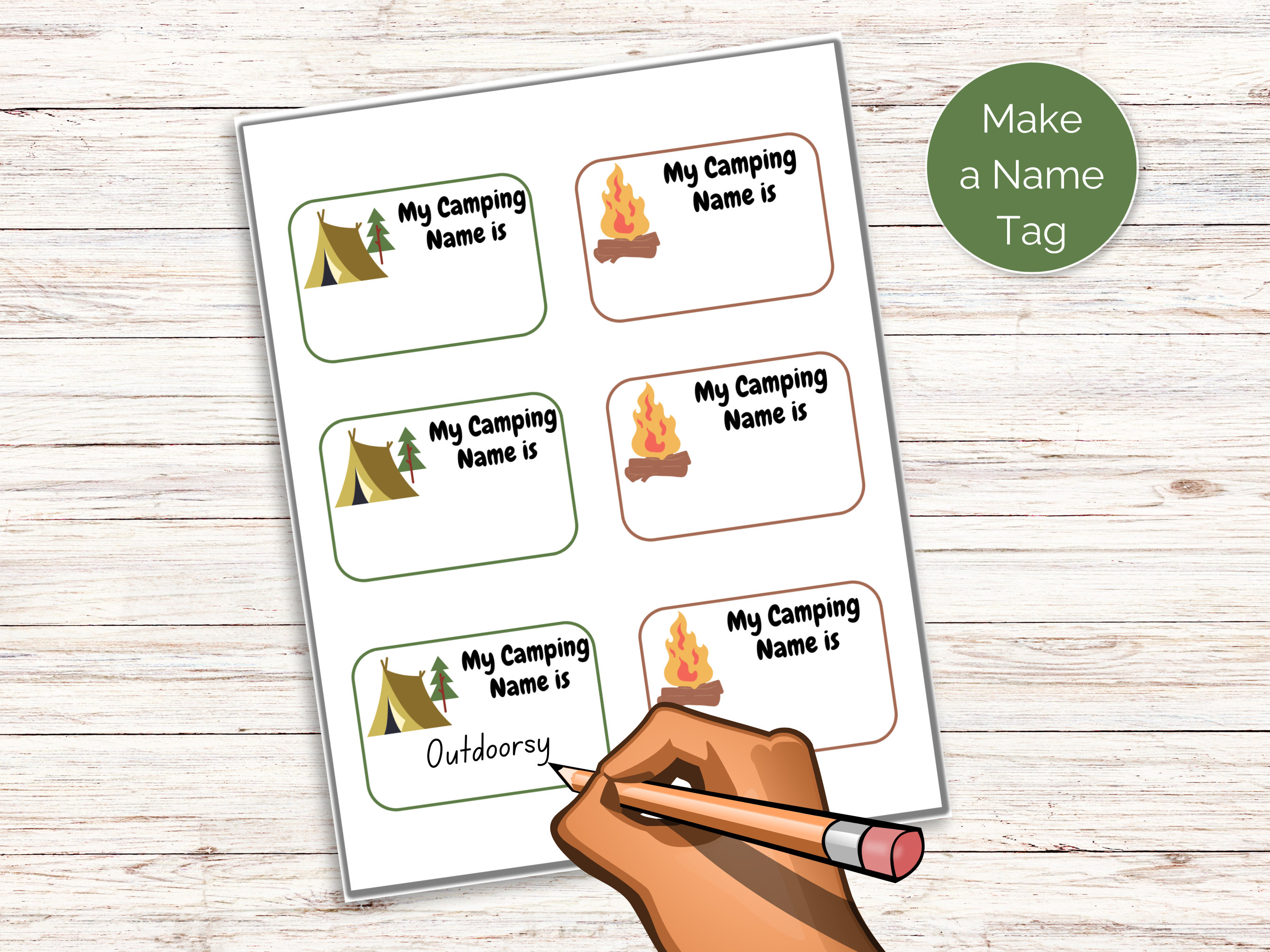 What's Your Camping Name Game + Name Tags, Camping Birthday Activity ...