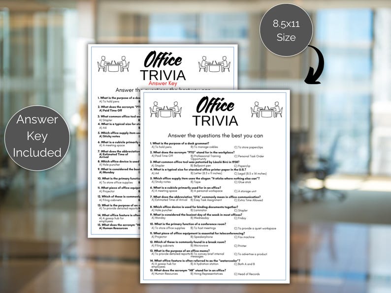 Office Trivia Game, Coworker Quiz, Printable Office Team Building Games ...