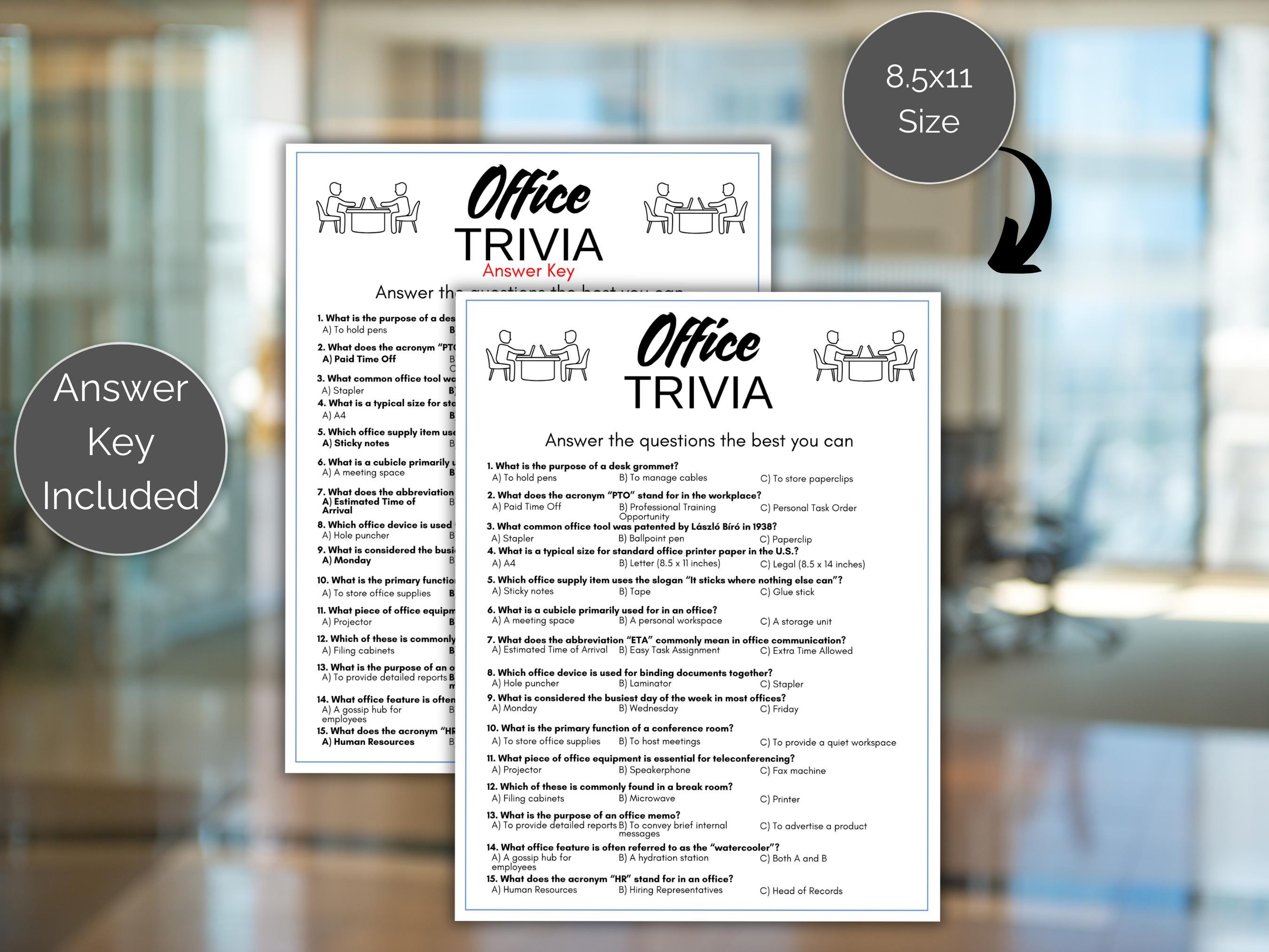 Office Trivia Game, Coworker Quiz, Printable Office Team Building Games ...