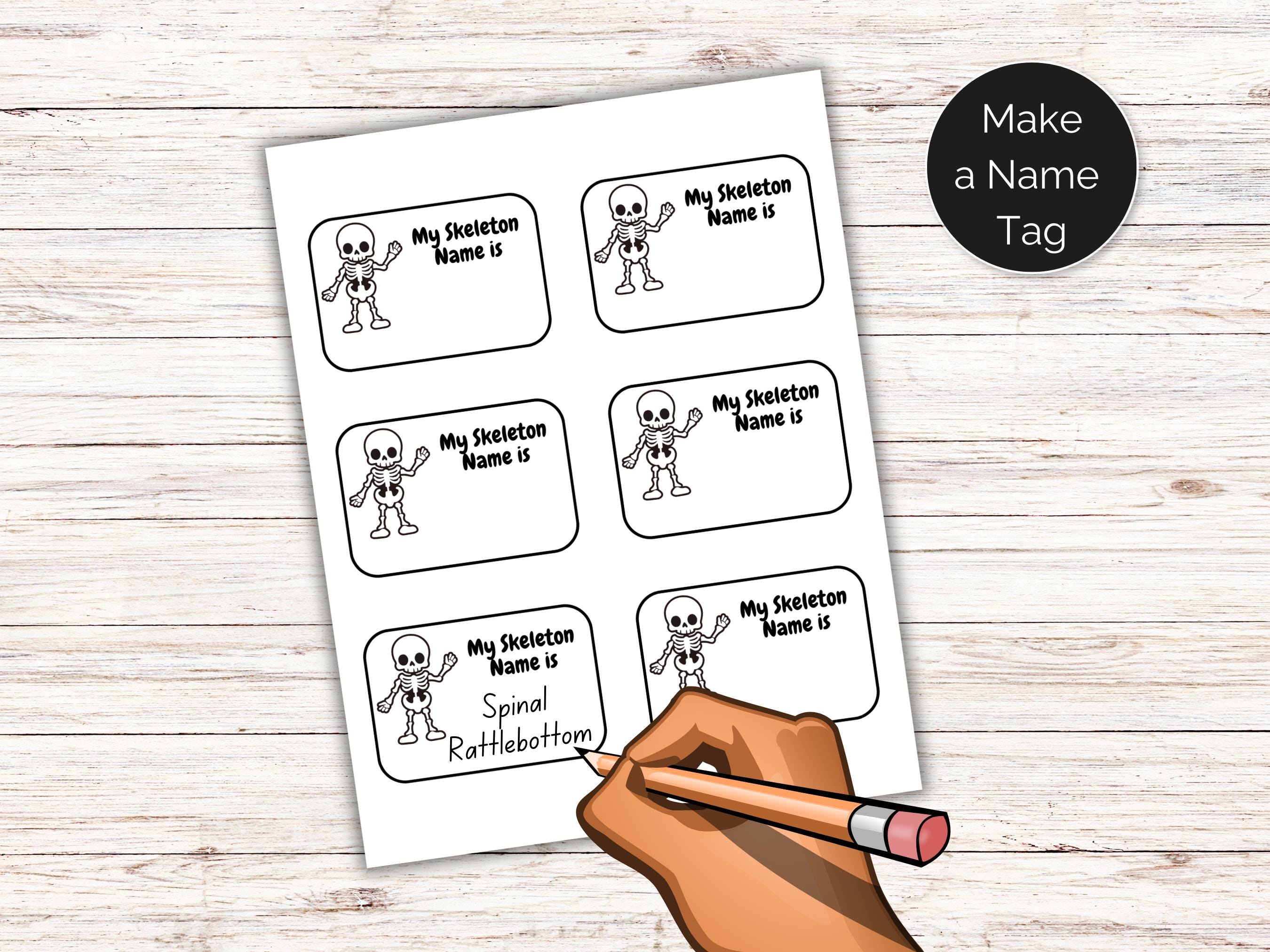 What's Your Skeleton Name Game + Name Tags, Printable Skeleton Party ...