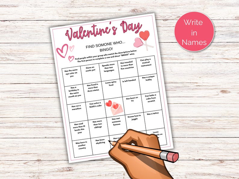 Valentines Find Someone Who Game, Valentines School Party Mix and ...