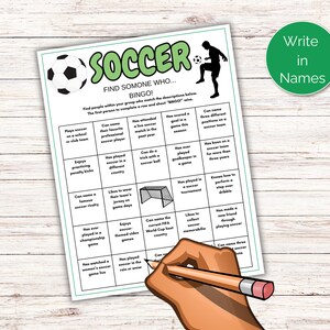 Soccer Find Someone Who Game, Soccer Party Mix and Mingle Bingo Game ...