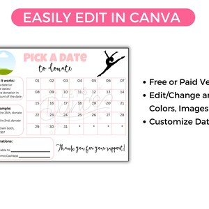 Editable Dance Pick A Date, Dance Team Fundraiser Calendar, Dance ...