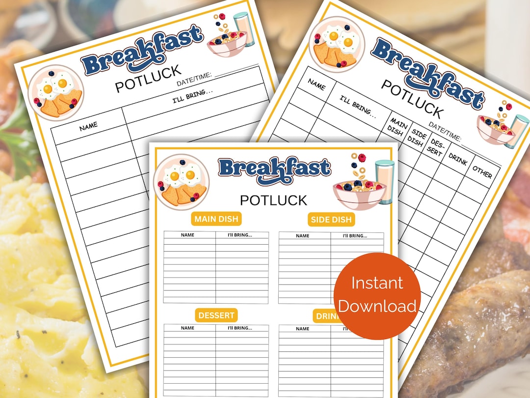 Breakfast Potluck Sign up Sheet, Printable Breakfast Potluck Sign up ...