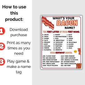 What's Your Bacon Name Game + Name Tags, National Bacon Day Game, Bacon ...