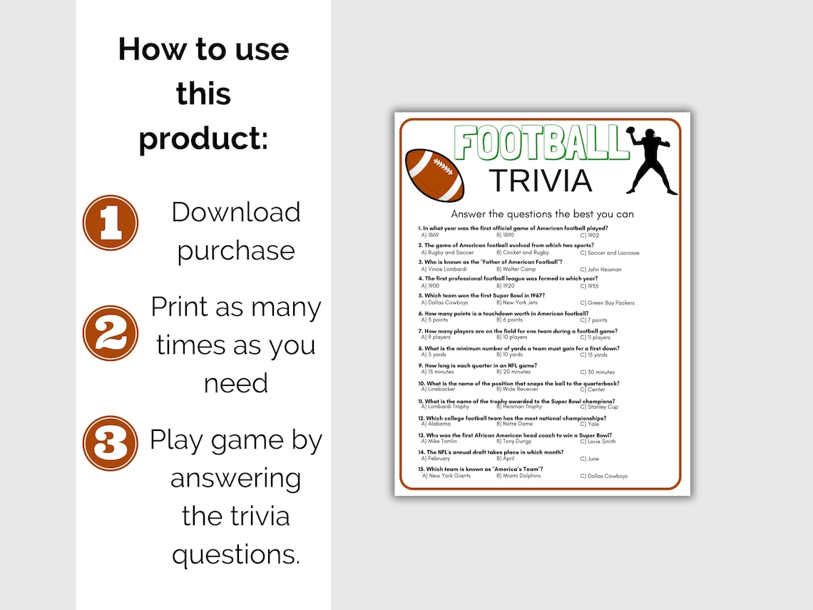 Football Trivia Game, Football Quiz, Printable American Football Game ...