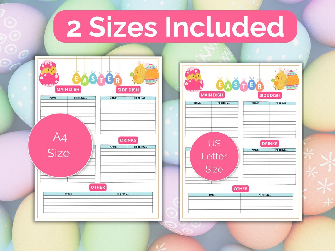 Easter Potluck Sign up Sheet, Printable Easter Party Potluck Sign up ...