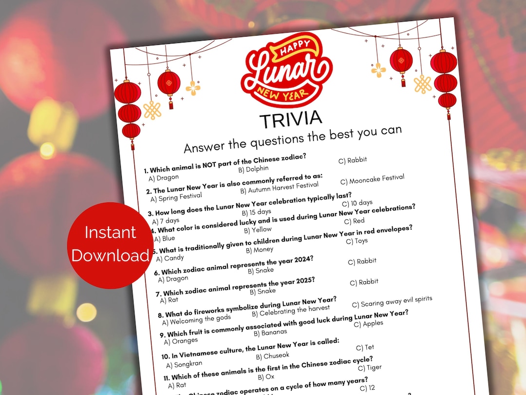 Lunar New Year Trivia Game, Lunar New Year Quiz, Printable Chinese New ...