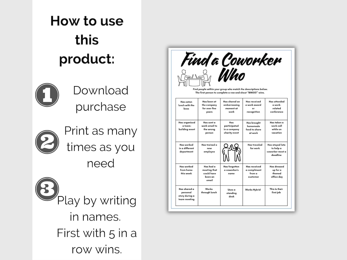 Coworker Find Someone Who Game, Office Party Mix + Mingle, Human Bingo ...