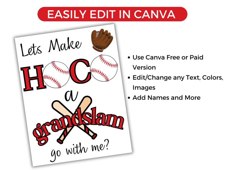 Editable Baseball Homecoming Proposal Sign, Printable HOCO Poster ...