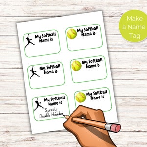 What's Your Softball Name Game + Name Tags, Softball Birthday Party ...