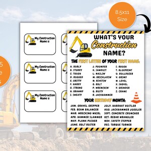 What's Your Construction Name Game + Name Tags, Printable Construction ...
