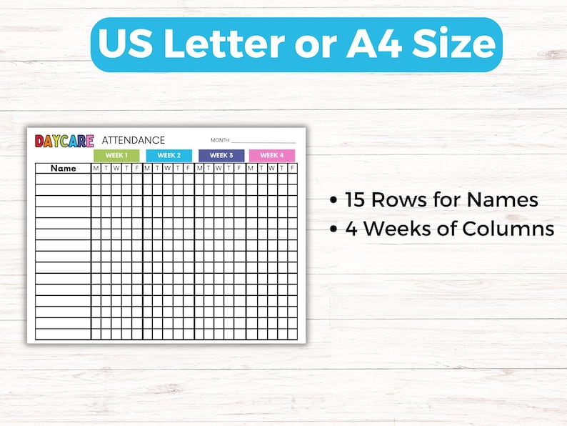 Editable Daycare Weekly Attendance Sheet, Printable Daycare Attendance ...