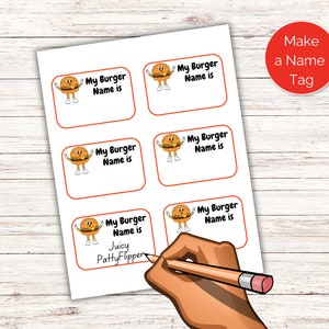 What's Your Burger Name Game + Name Tags, Burger Day Activity, Burger ...