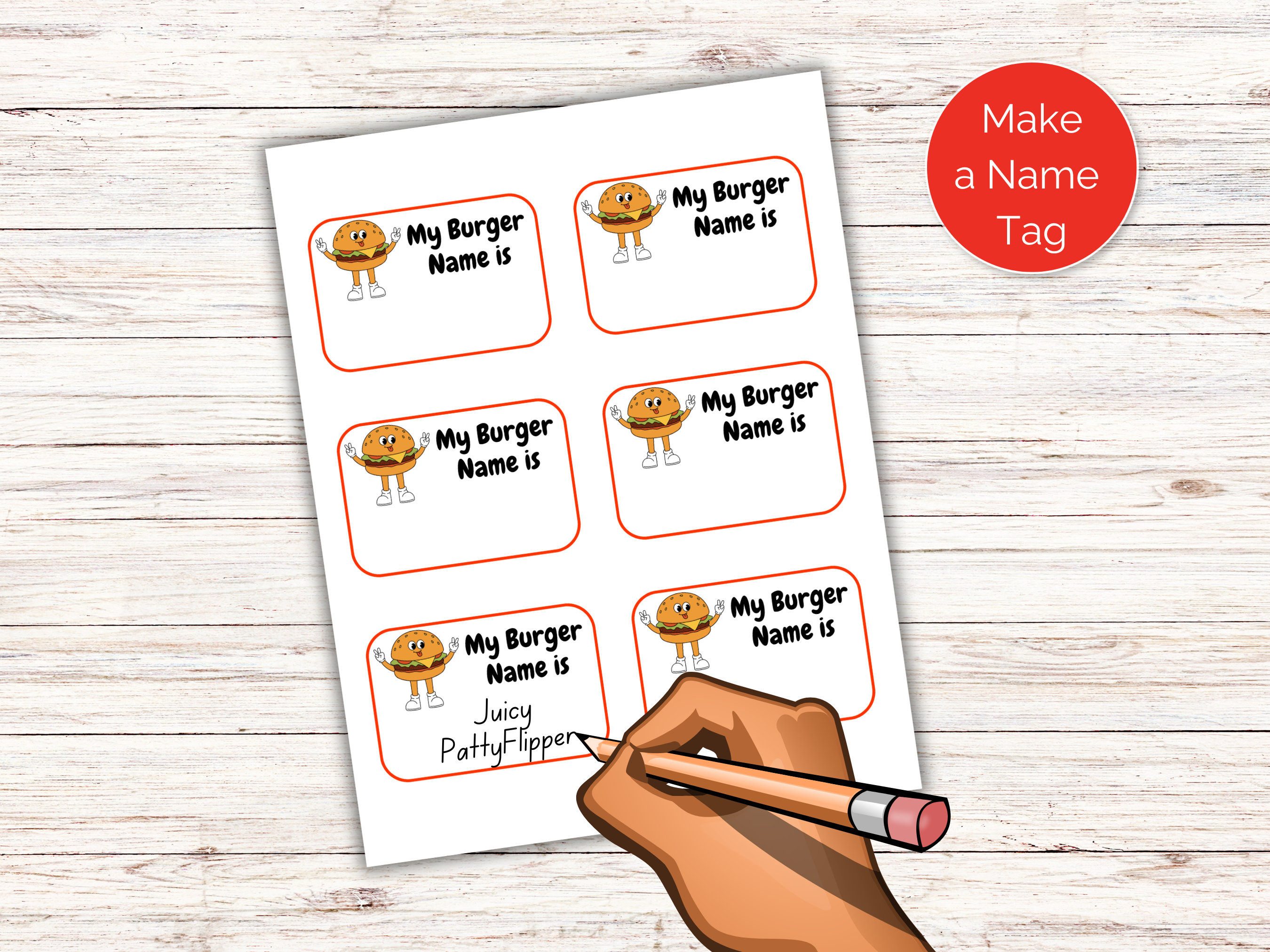 What's Your Burger Name Game + Name Tags, Burger Day Activity, Burger ...