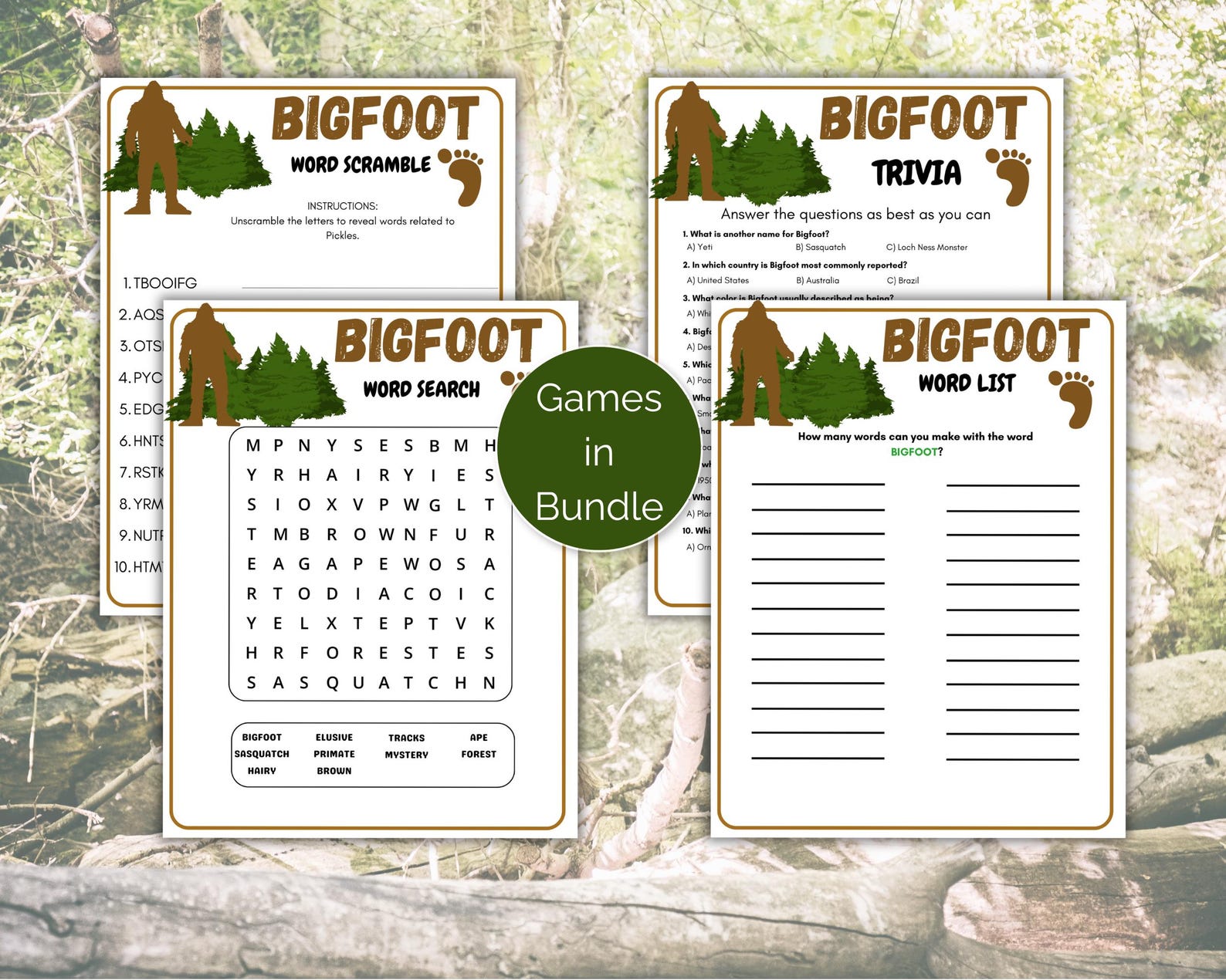Bigfoot Games, Bigfoot Party Printable, Sasquatch Activity for Kids ...