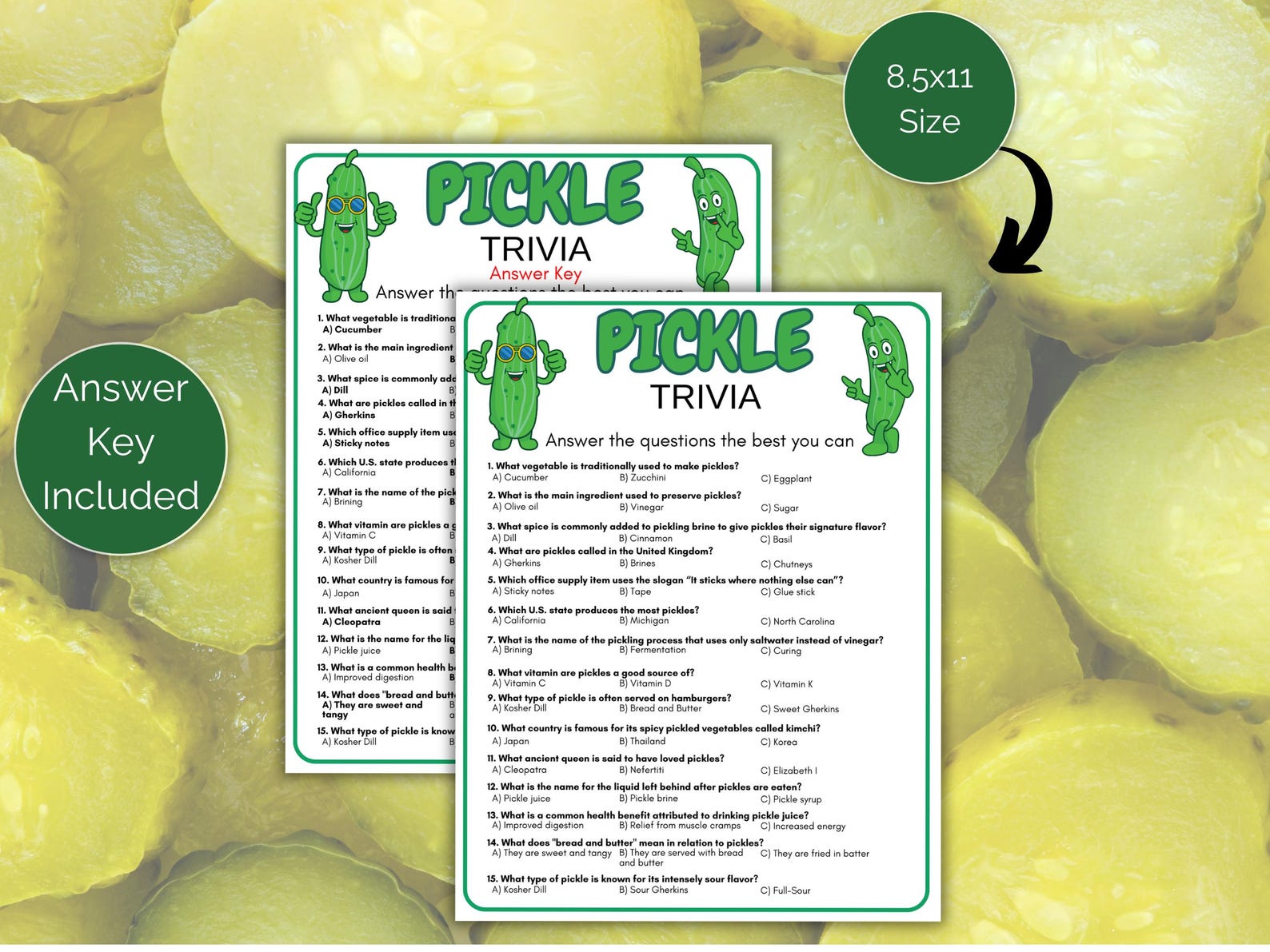 Pickle Trivia Game, Pickle Quiz, Printable Pickle Themed Party Game ...