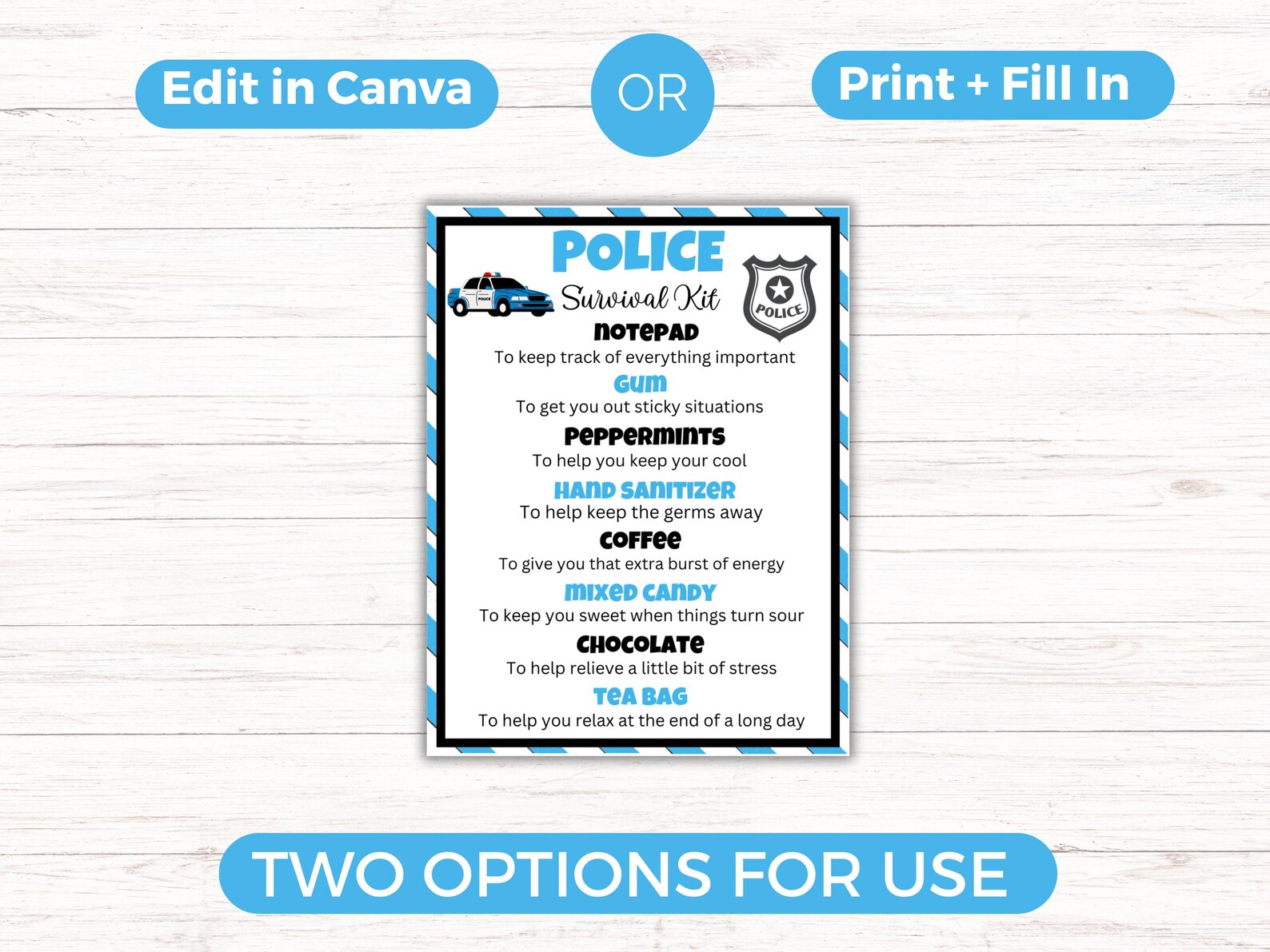 Editable Police Officer Survival Kit Gift Tags, Law Enforcement ...