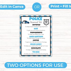 Editable Police Officer Survival Kit Gift Tags, Law Enforcement ...