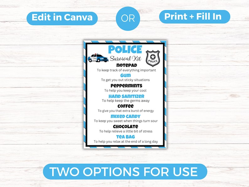 Editable Police Officer Survival Kit Gift Tags, Law Enforcement ...