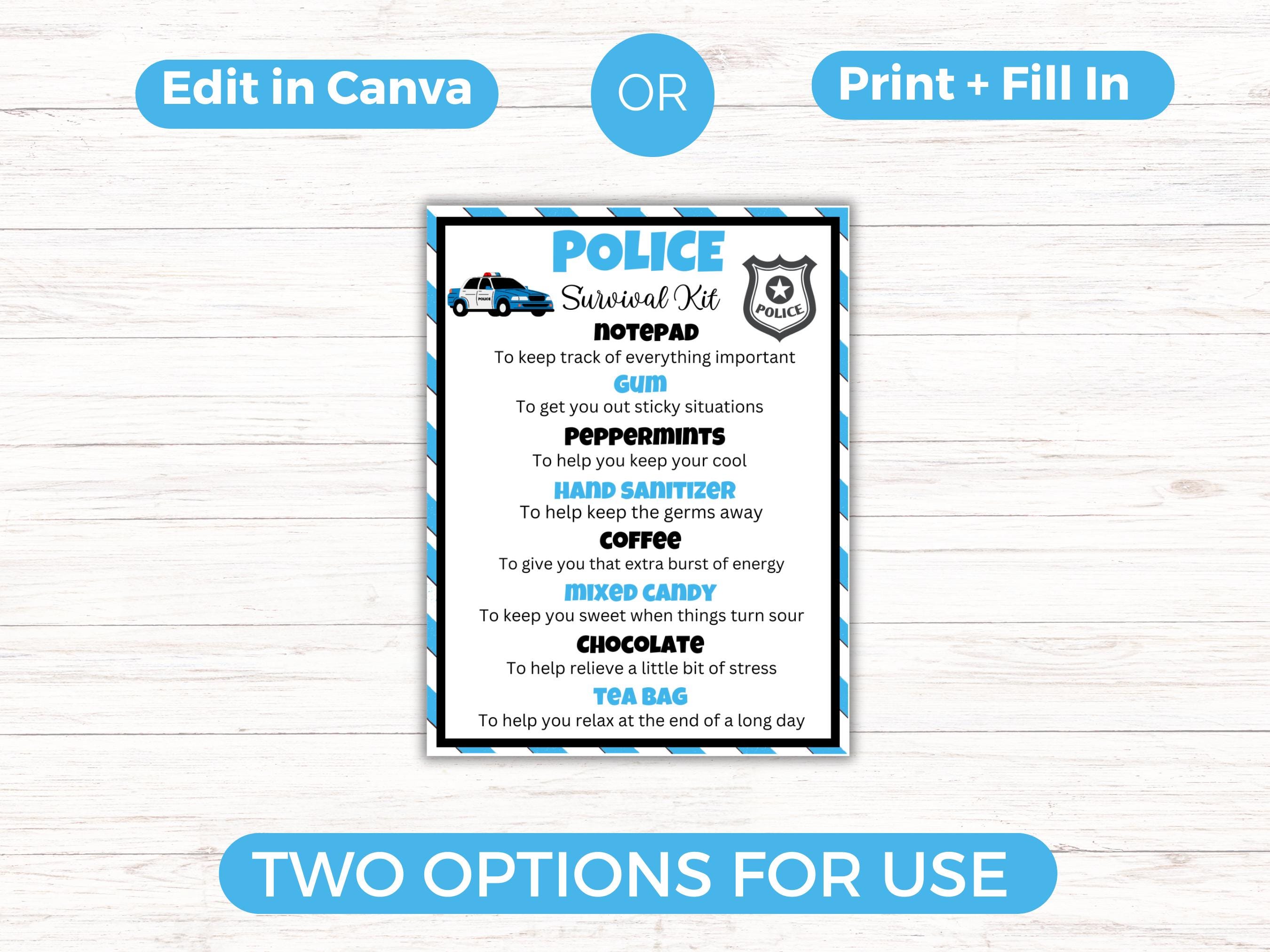Editable Police Officer Survival Kit Gift Tags, Law Enforcement ...