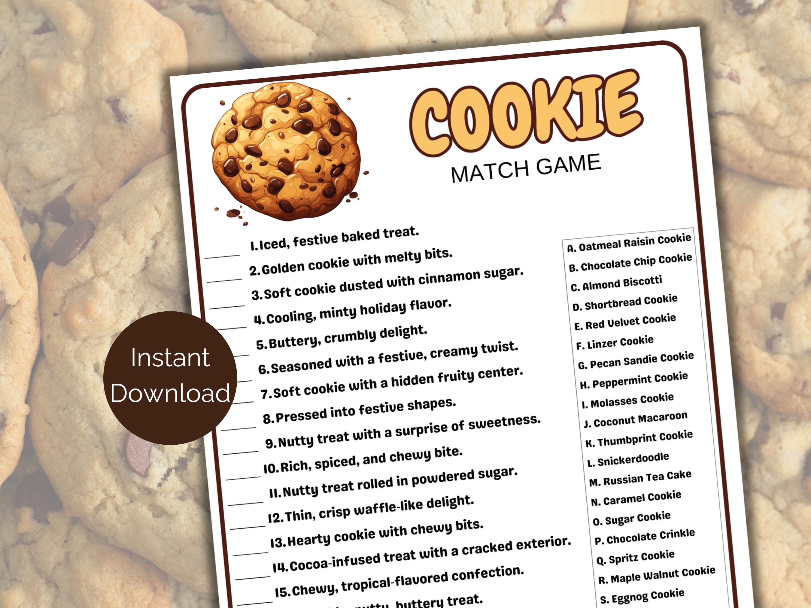 Cookie Match Game, Printable Cookie Exchange Game, Cookie Matchup Game ...