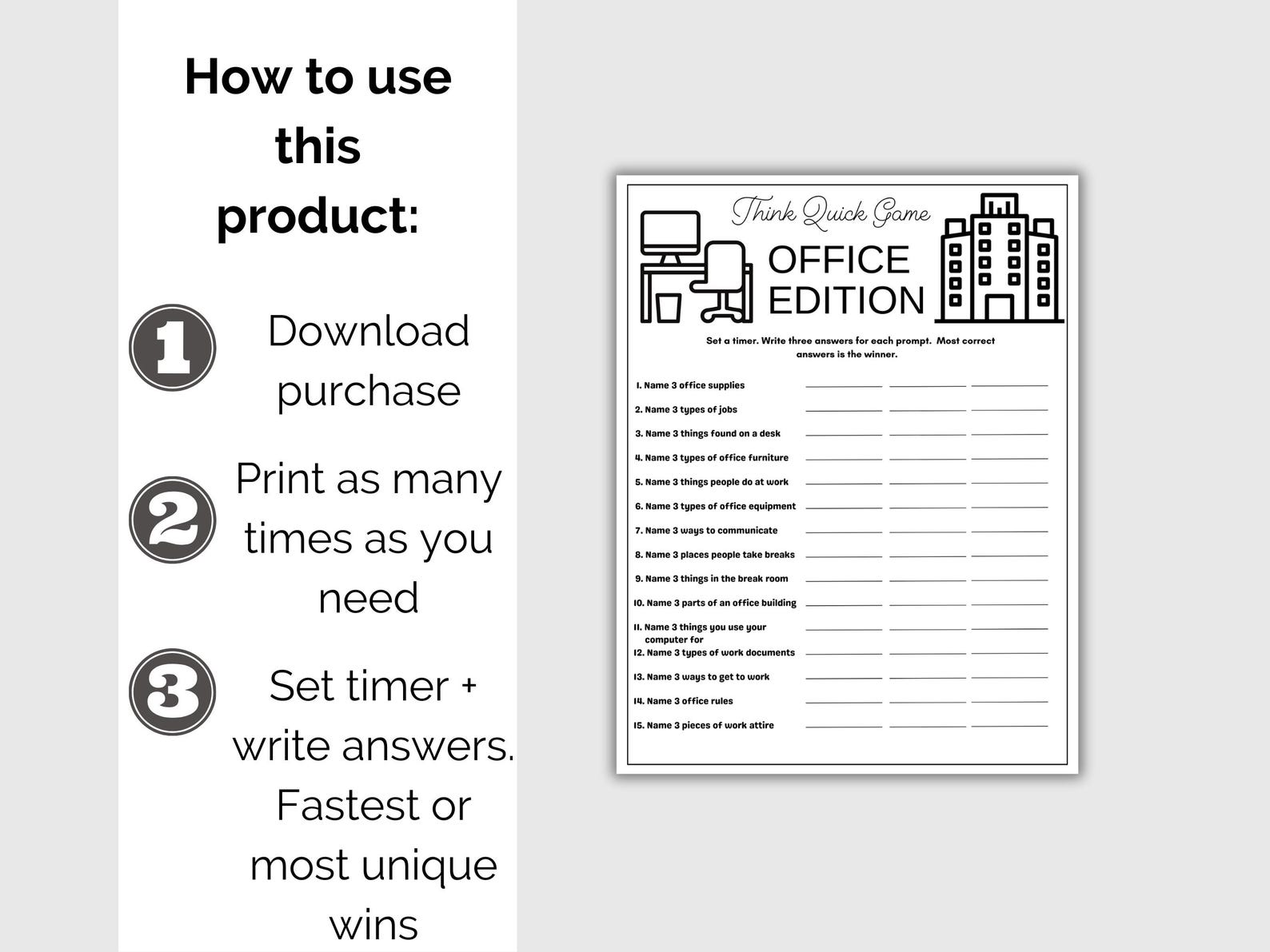 Office Think Quick, Office Party Game, Team Building Game for Employees ...