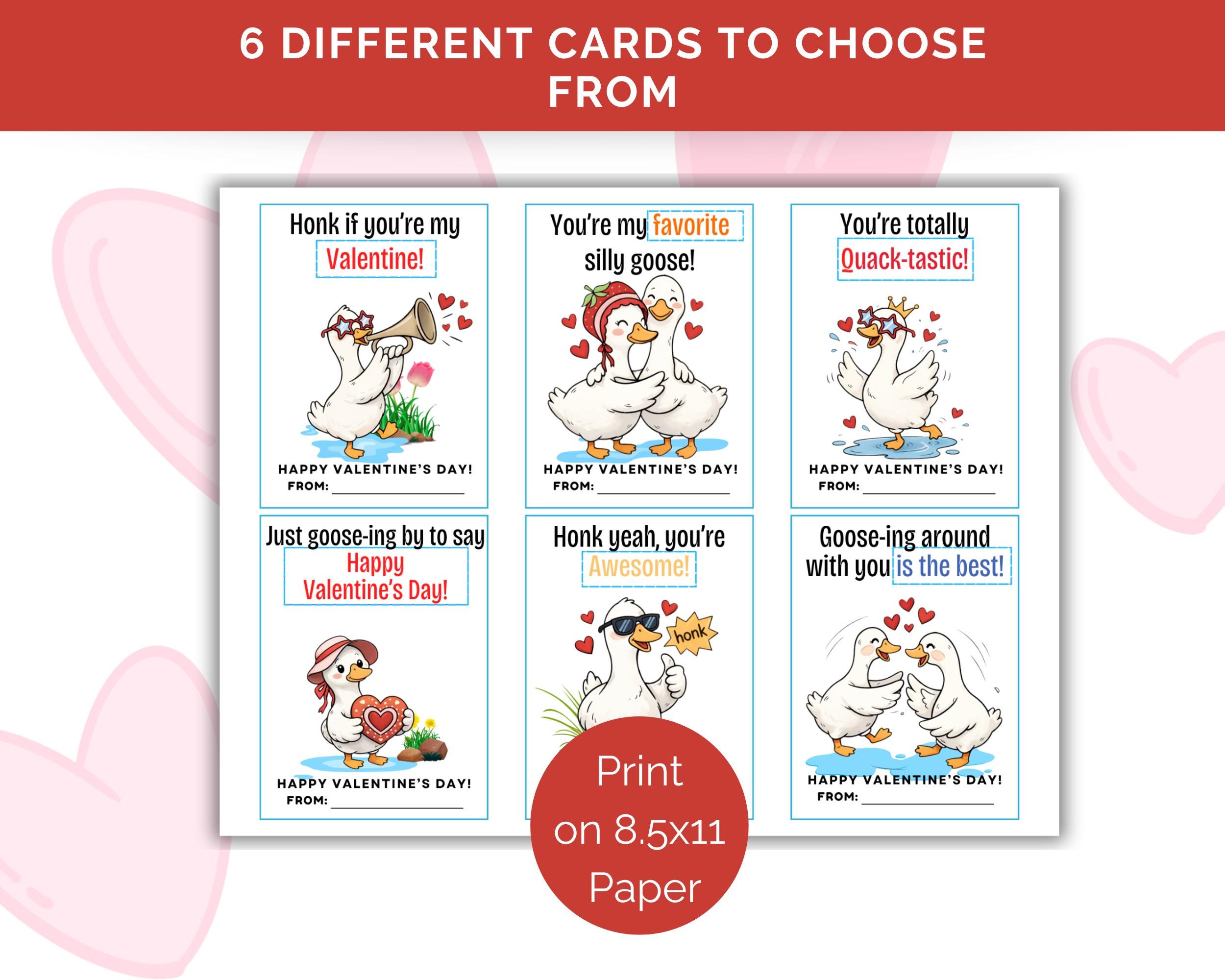 Silly Goose Valentine Cards, 6 Printable Silly Goose Valentines for ...
