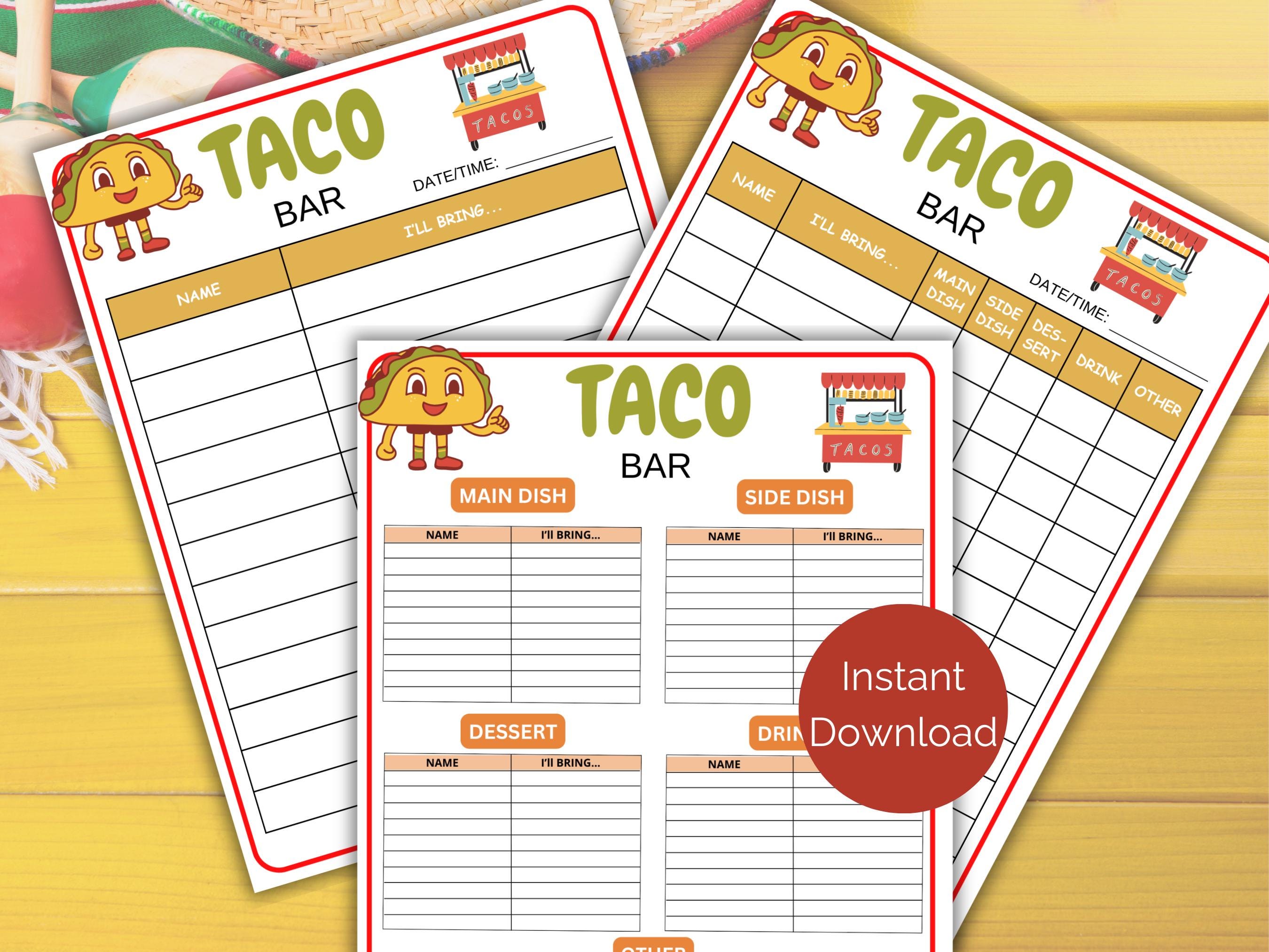 Taco Bar Sign up Sheet, Printable Mexican Fiesta Potluck Party Signup ...