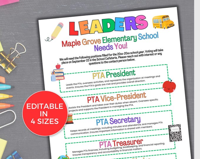 EDITABLE PTA PTO Elections Flyer Template, Pta Board Member Position ...