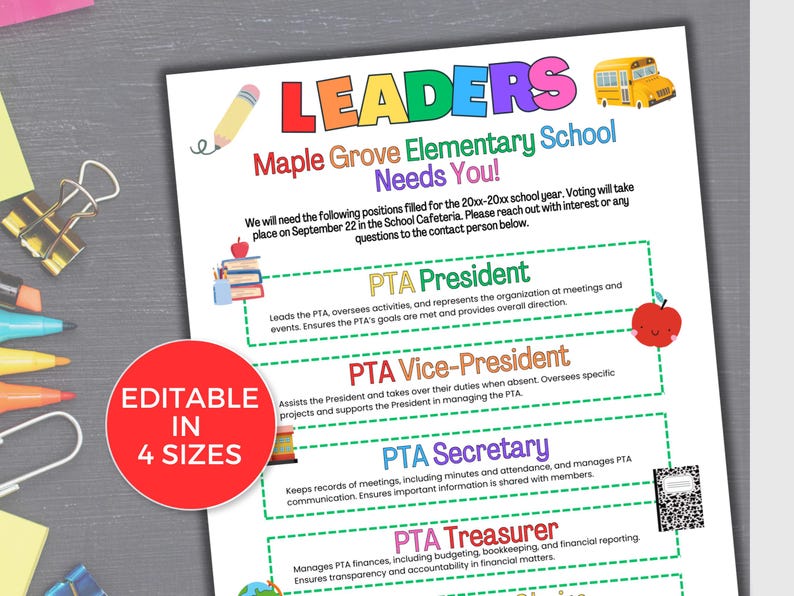 EDITABLE PTA PTO Elections Flyer Template, Pta Board Member Position ...