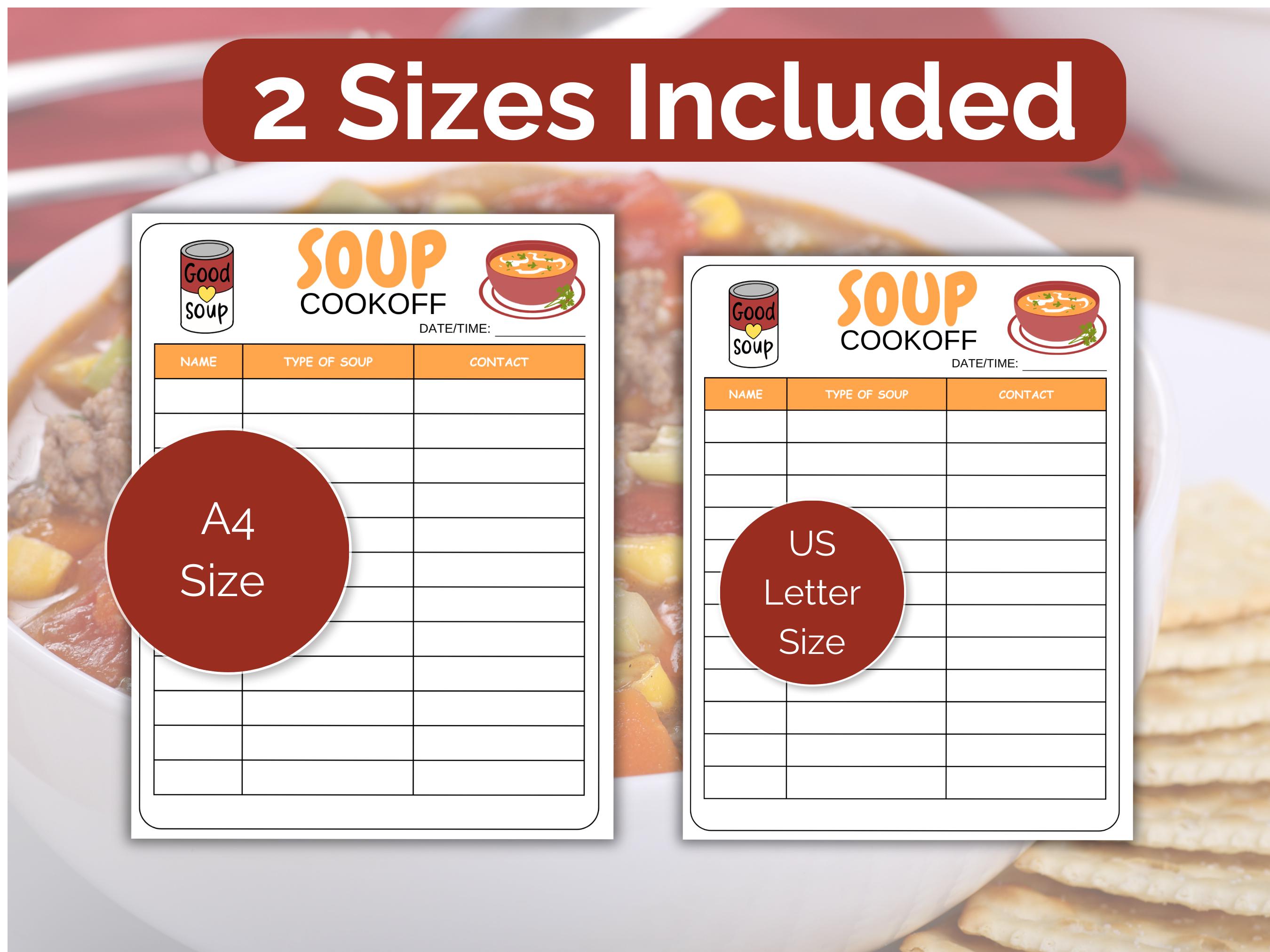 Soup Cook-off Sign up Sheet, Printable Soup Potluck Sign up Form, Soup ...