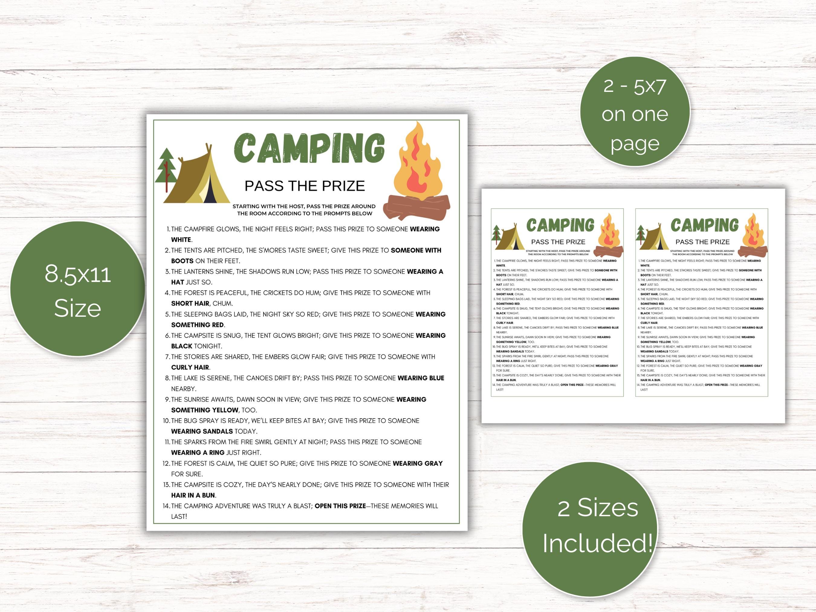 Camping Pass the Prize, Printable Camping Pass the Parcel Game, Summer ...
