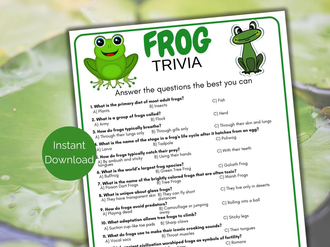 Frog Trivia Game, Frog Quiz, Printable Frog Birthday Party Idea, Frog ...
