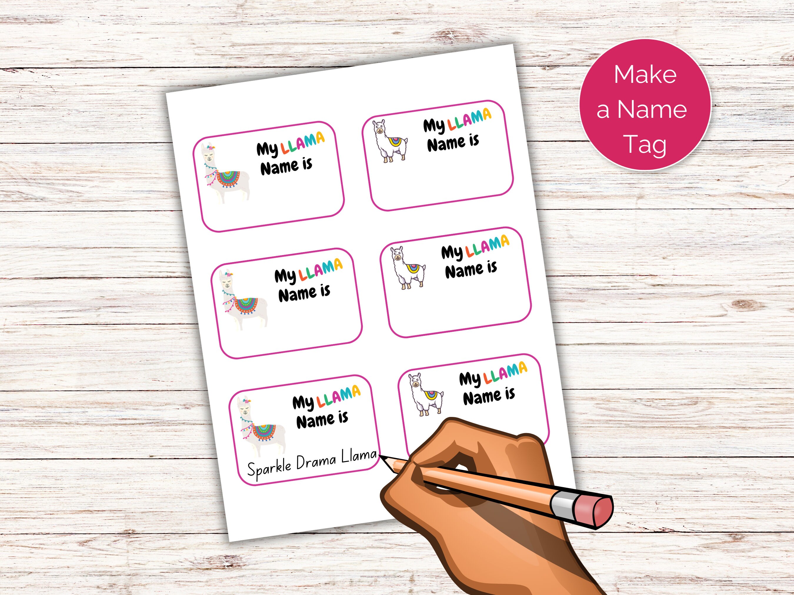What's Your Llama Name Game + Name Tags, Llama Birthday Party Game ...