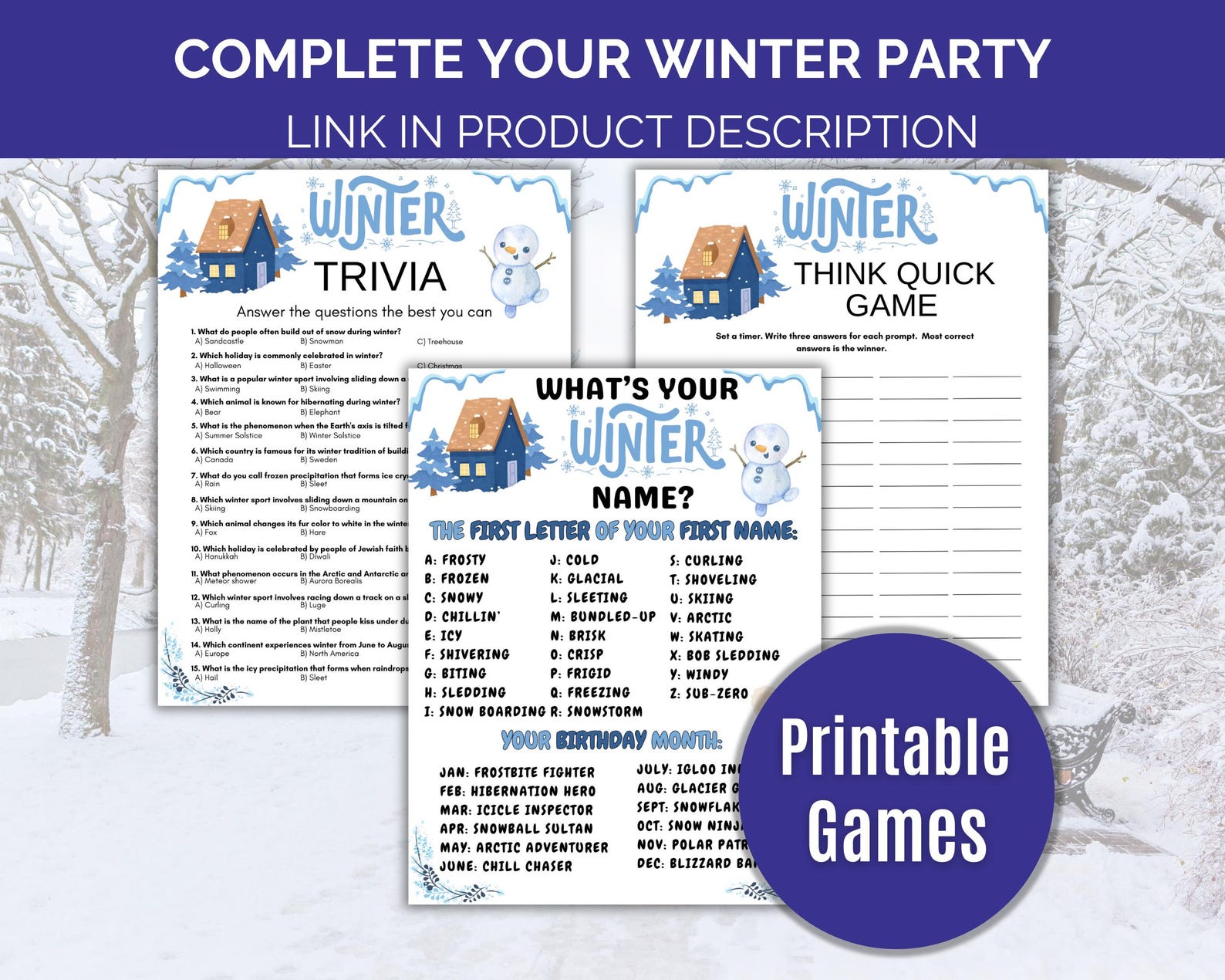 Winter Party Potluck Sign up Sheet, Printable Winter Party Sign up Form ...