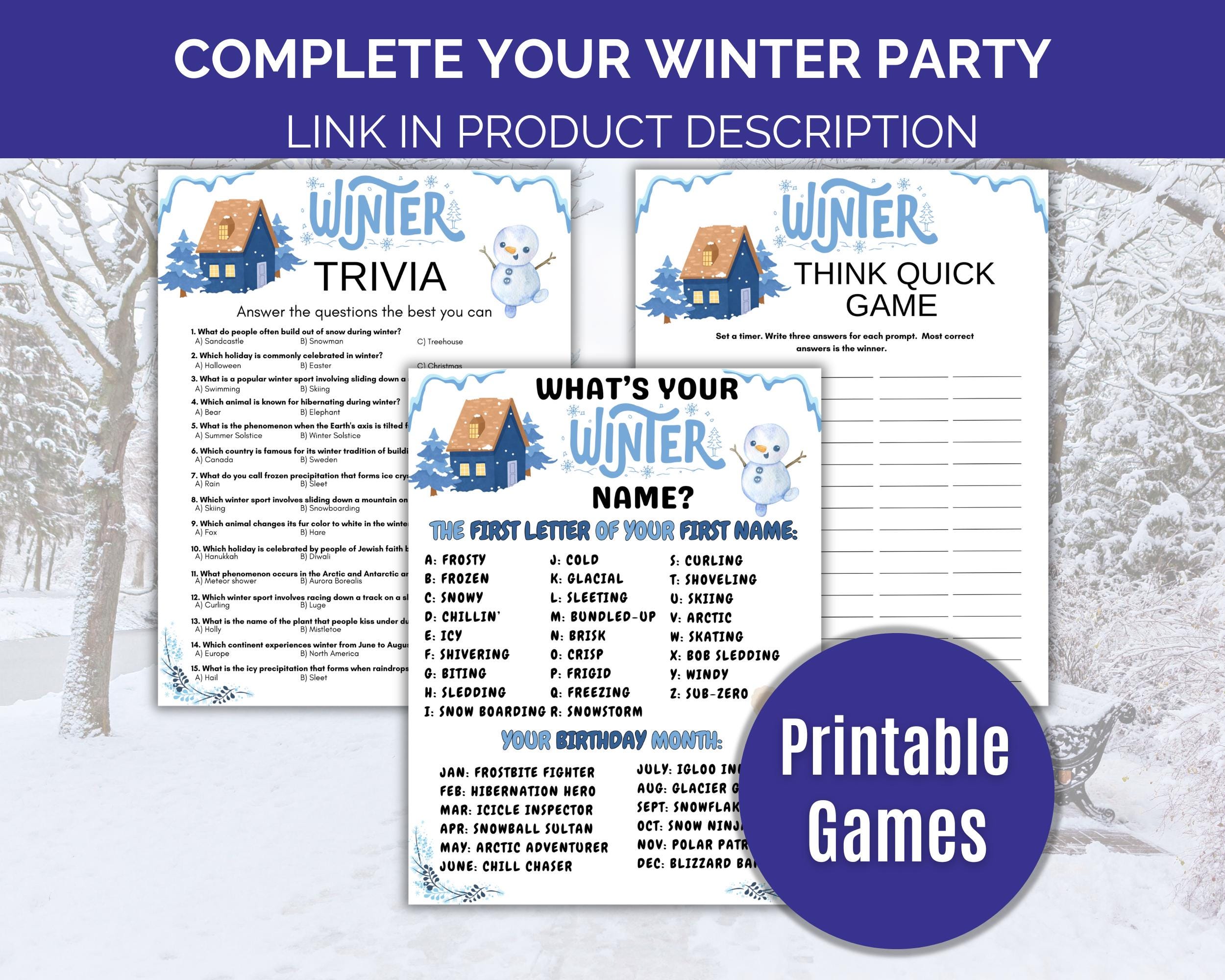 Winter Party Potluck Sign up Sheet, Printable Winter Party Sign up Form ...