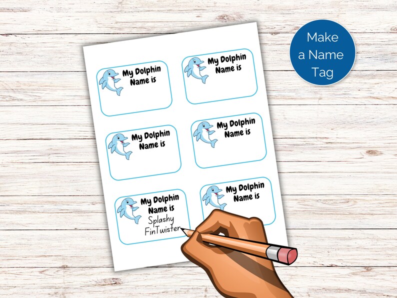 What's Your Dolphin Name Game + Name Tags, Dolphin Birthday Party ...