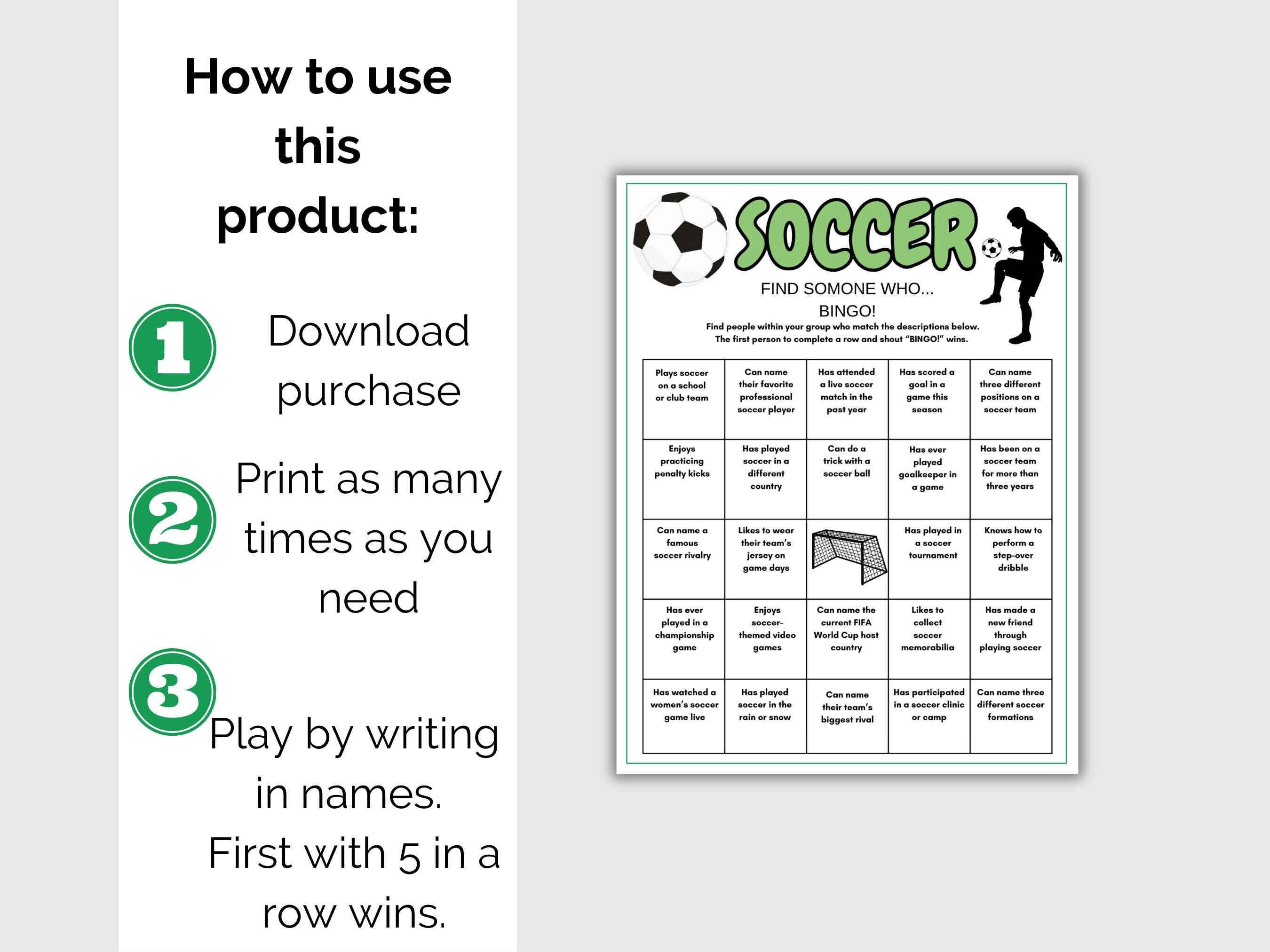 Soccer Find Someone Who Game, Soccer Party Mix and Mingle Bingo Game ...