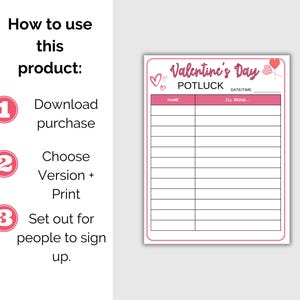 Valentines Day Potluck Sign up Sheet, Printable Valentines Day Party ...