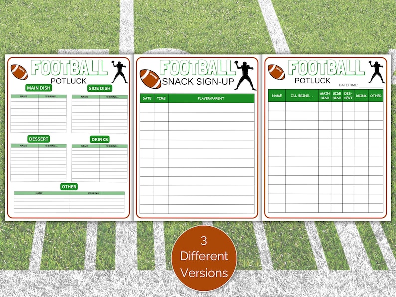 Football Potluck Sign up Sheet, Printable Tailgate Party Sign up Form ...