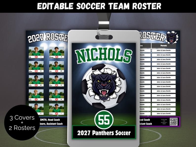 Editable Soccer Team Roster Template, Custom Soccer Lanyard Team Player ...