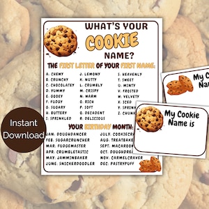 What's Your Cookie Name Game + Name Tags, Cookies and Milk Party Game ...