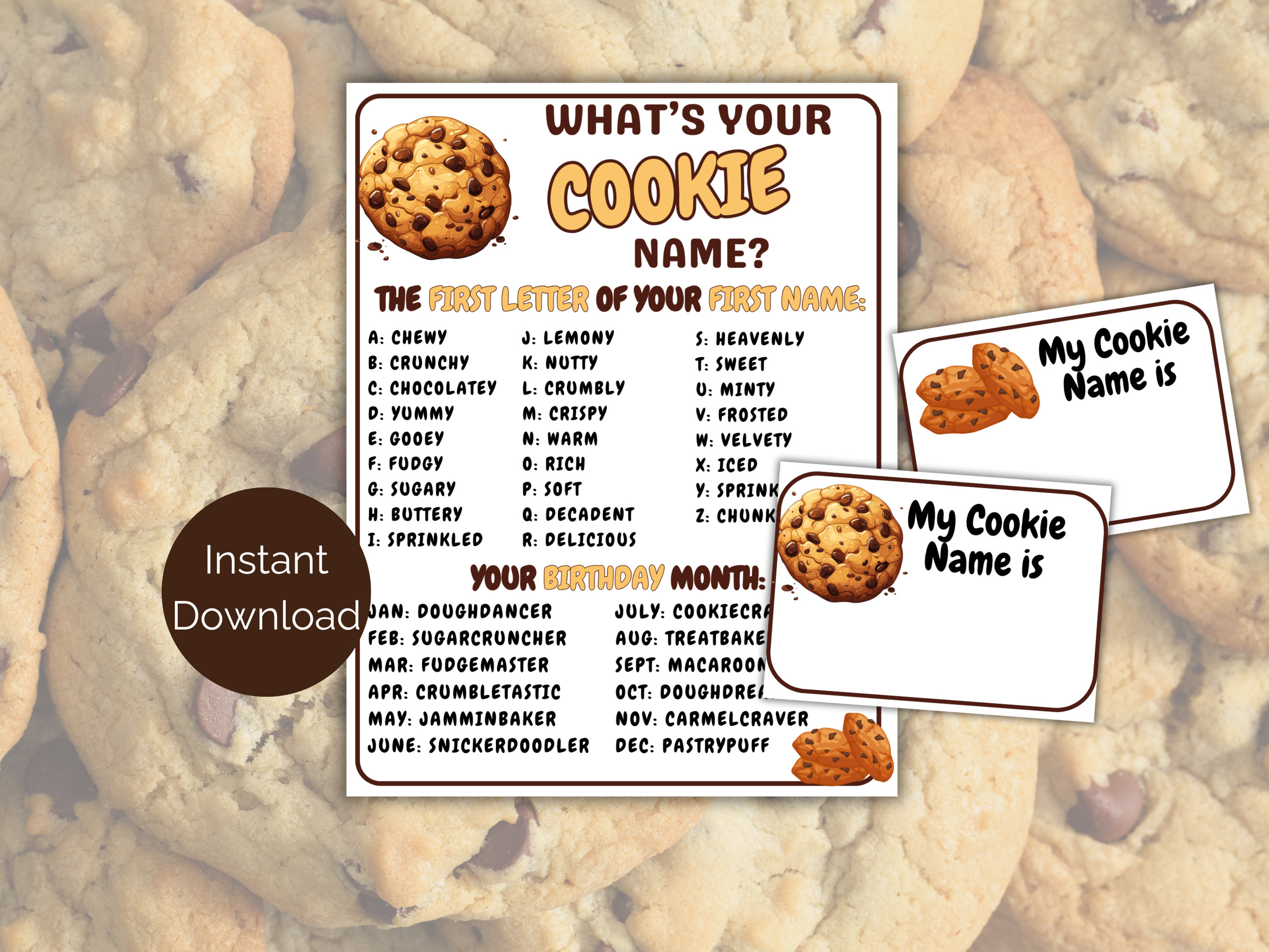 What's Your Cookie Name Game + Name Tags, Cookies and Milk Party Game ...