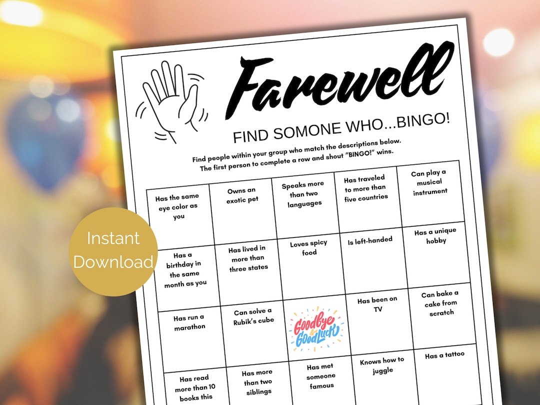 Farewell Find Someone Who Game, Going Away Party Mix and Mingle Bingo Game, Farewell Party Ice ...